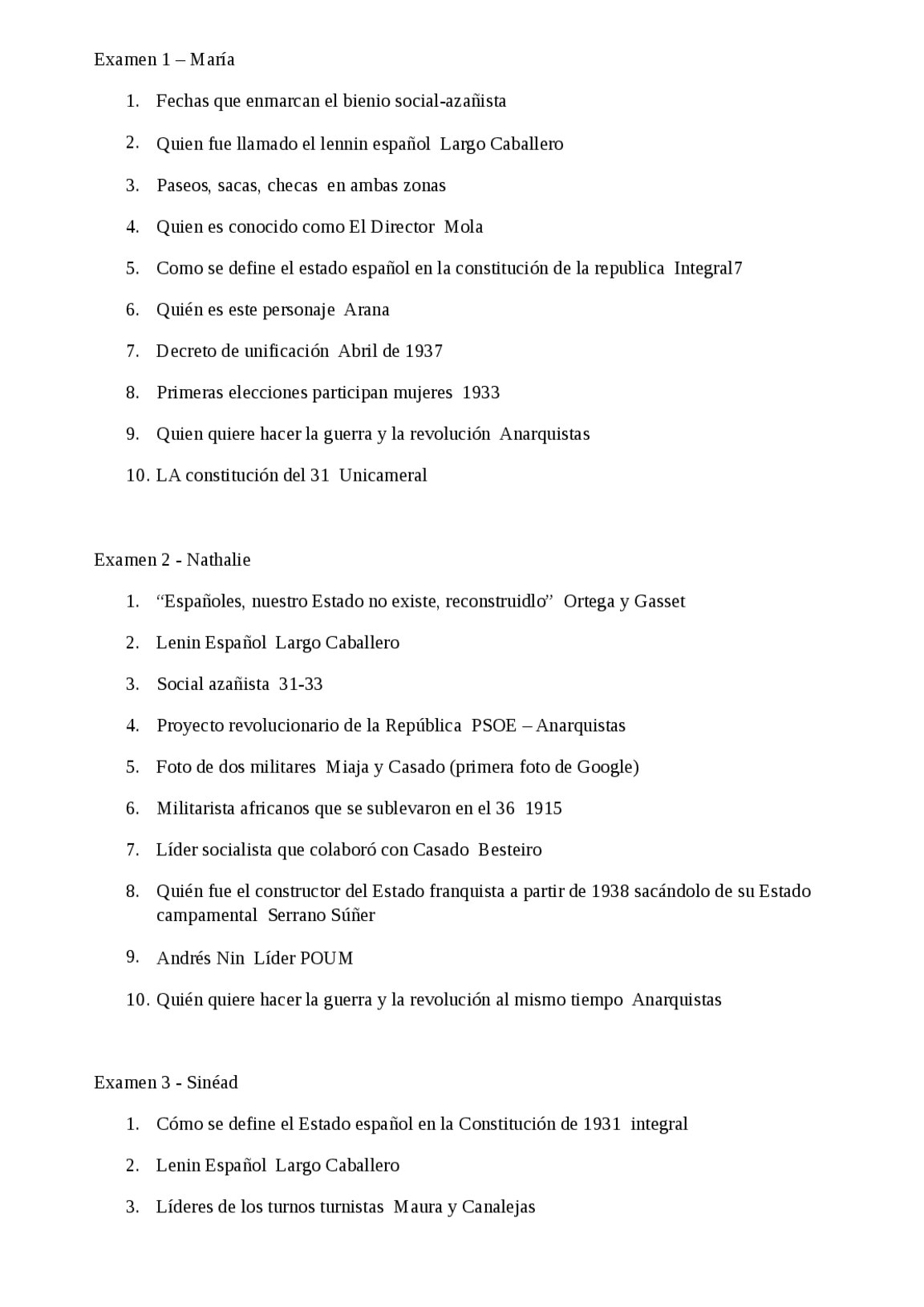 Test Historia de España 2º Bachillerato